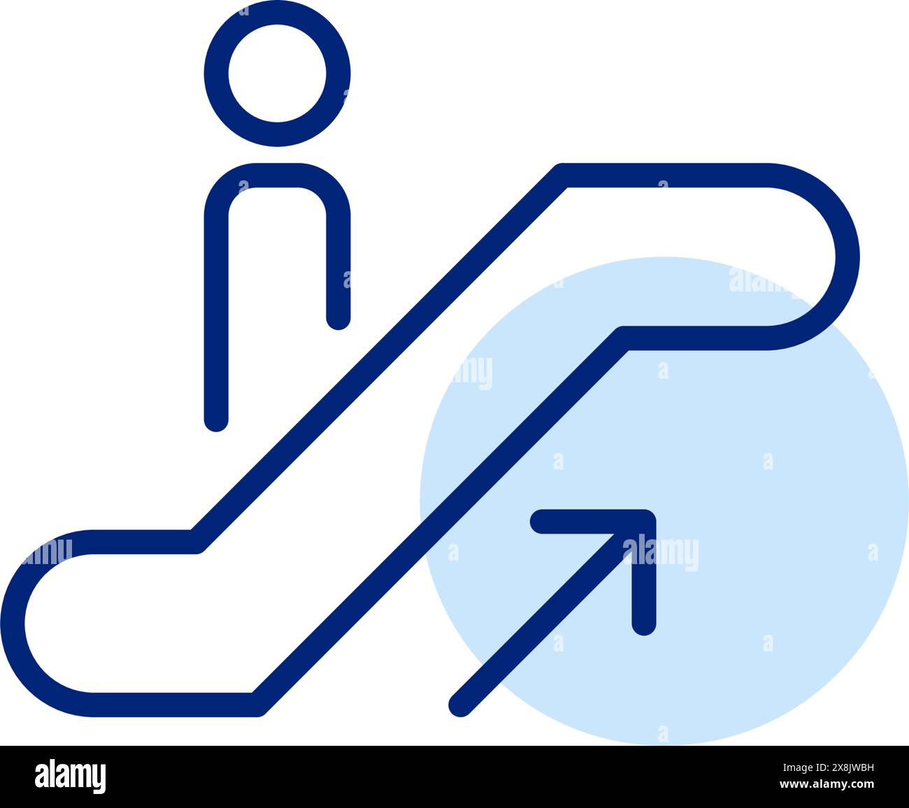 Person standing on escalator going up. Vertical moving stairs. Pixel ...