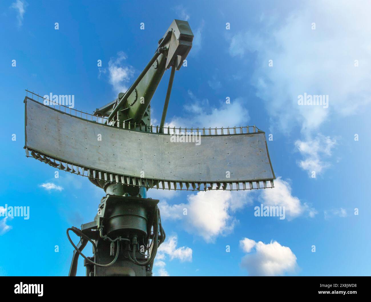 The Green Military radar station against blue sky on sunlight Stock ...