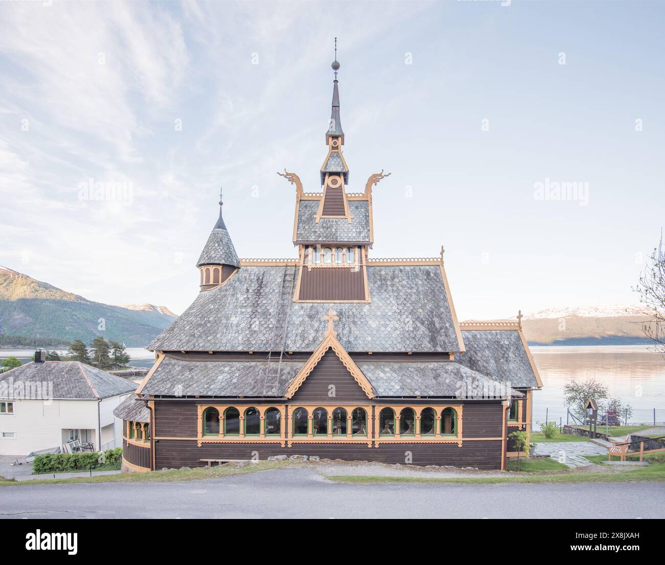 Sognefjord landmark,a wooden 'English' church,St Olaf's,Balestrand ...