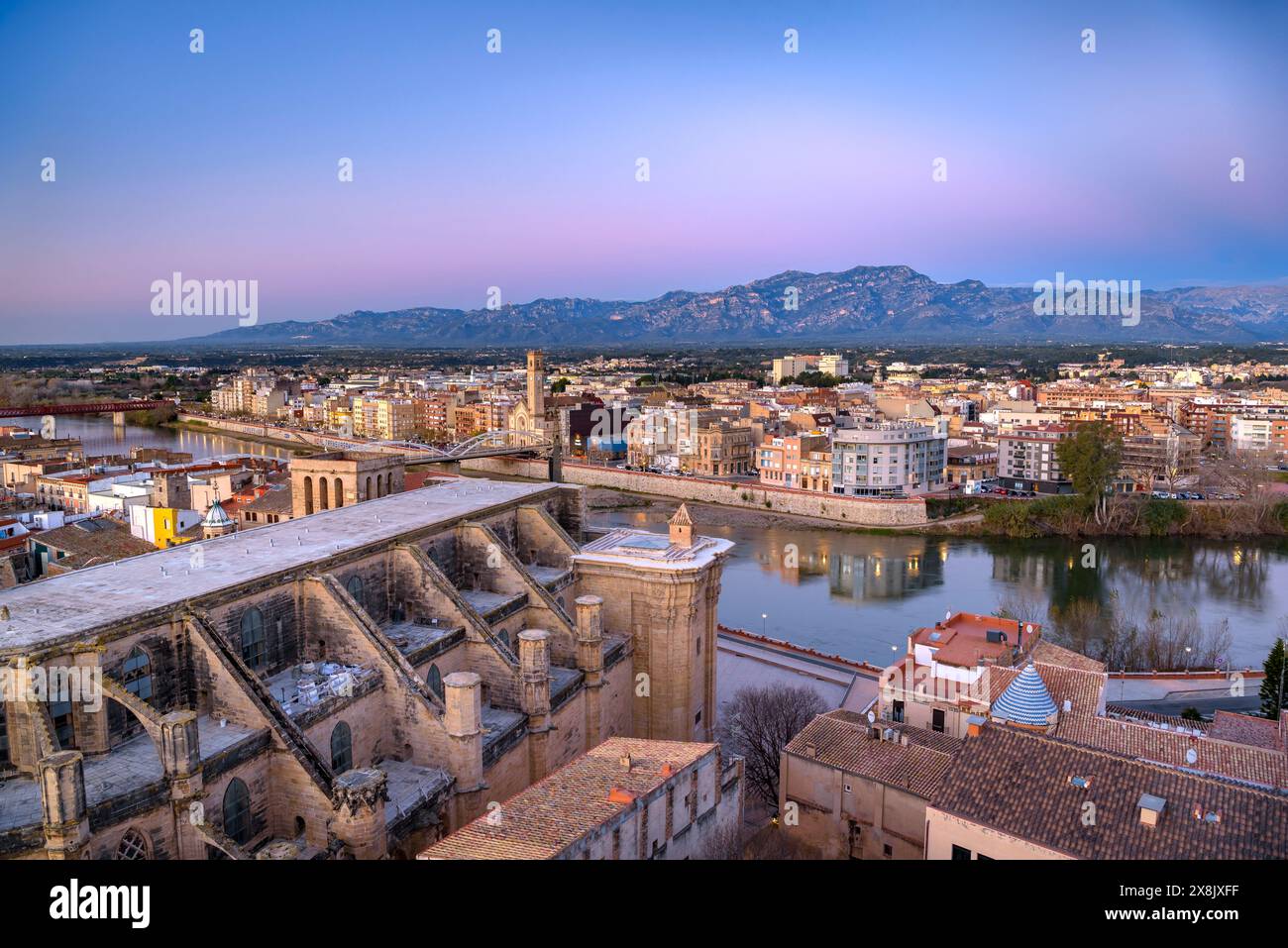 City of Tortosa at dawn, seen from the Suda castle. In the foreground ...
