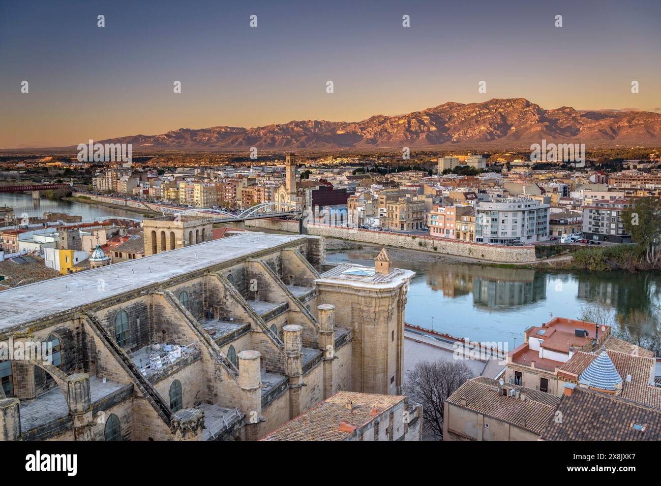 Tortosa at sunrise, seen from the Suda castle. In the foreground the ...