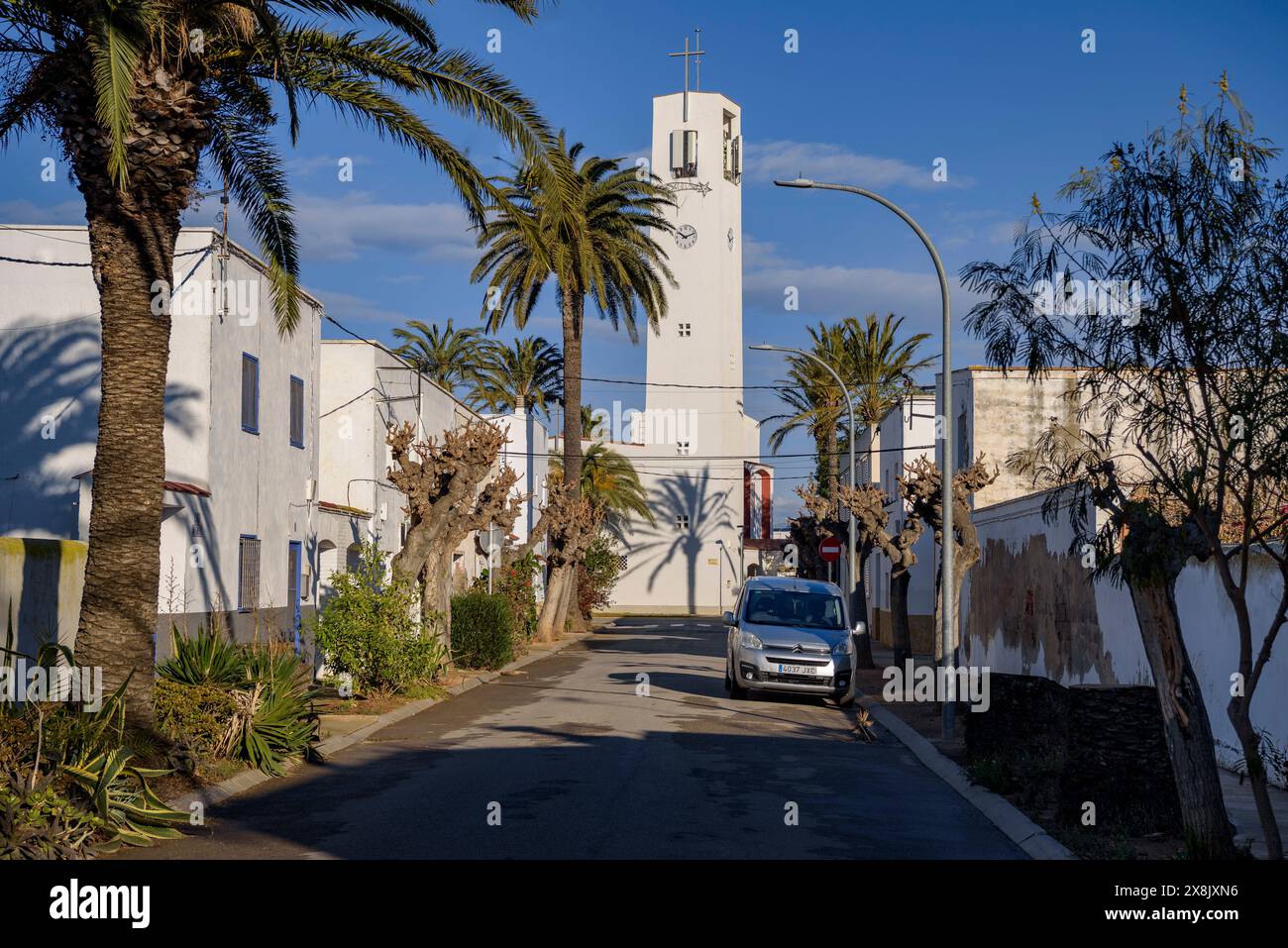 Contemporary style church in Poblenou del Delta, in the Ebro Delta ...