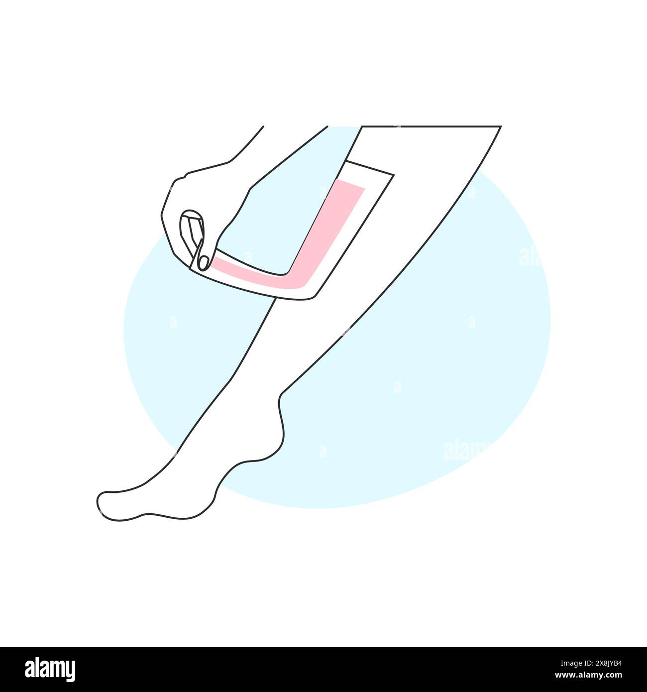 Hair removing from skin of leg with wax strip at home, line icon vector ...