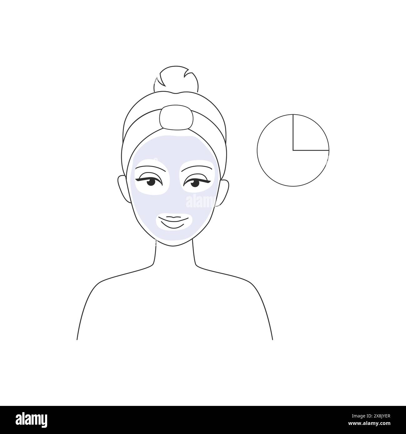 Skincare routine of girl, mask applying for 15 minutes line icon vector ...