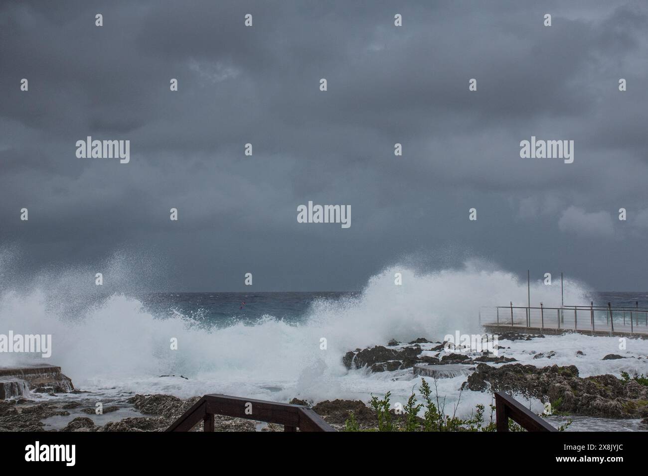The shore line of Grand Cayman island in Caribbean being hit by high ...