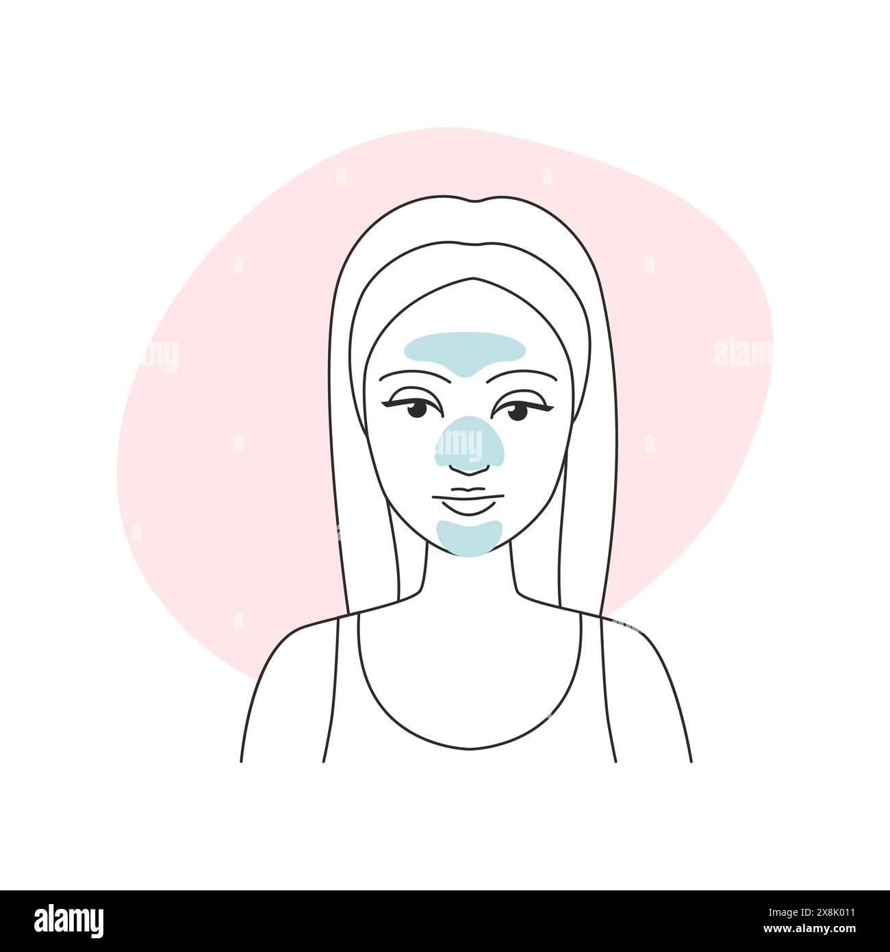 Girl using cleansing strips for pores on face skin line icon vector ...