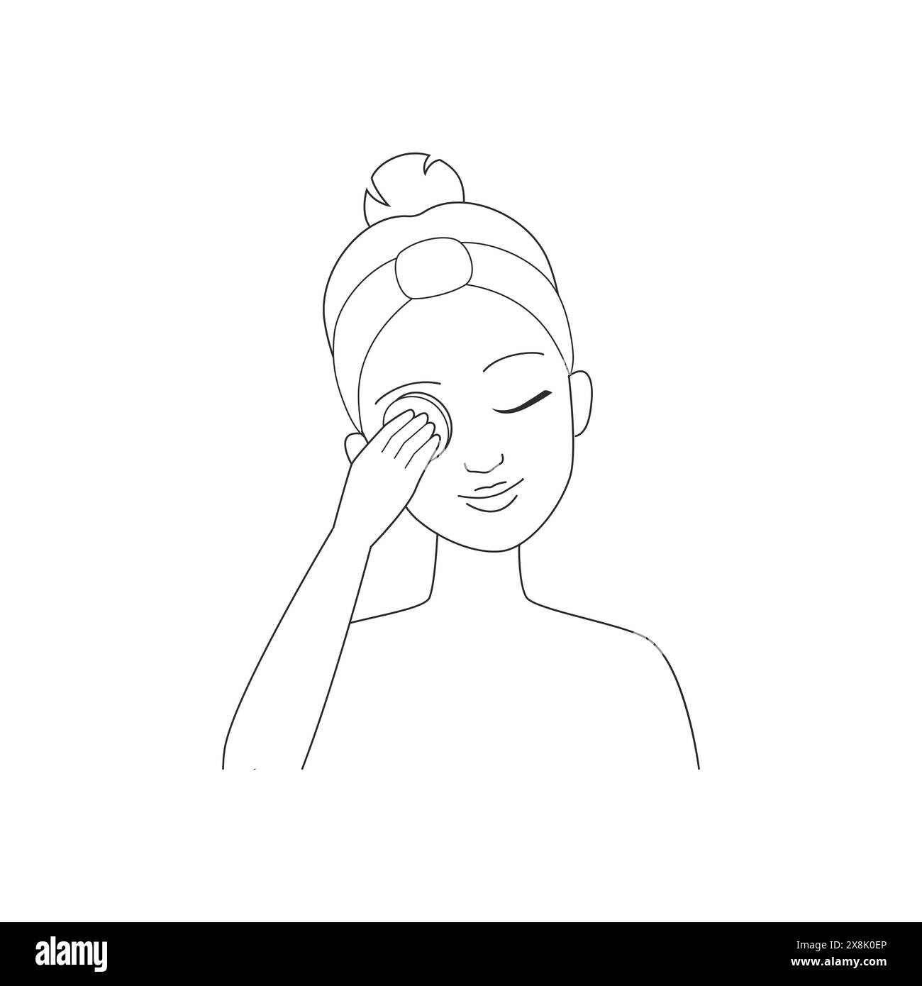 Girl cleaning face and eyes from makeup, use circle cotton pads line ...