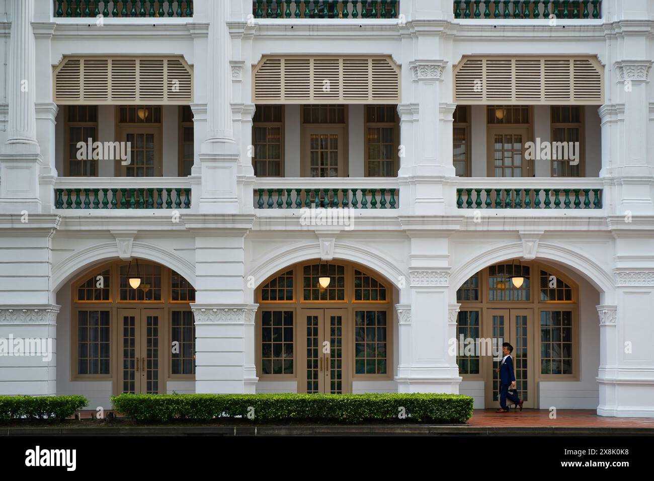 Singapore - 17 May 2024: Exterior of Raffles Hotel, a luxury hotel at 1 ...