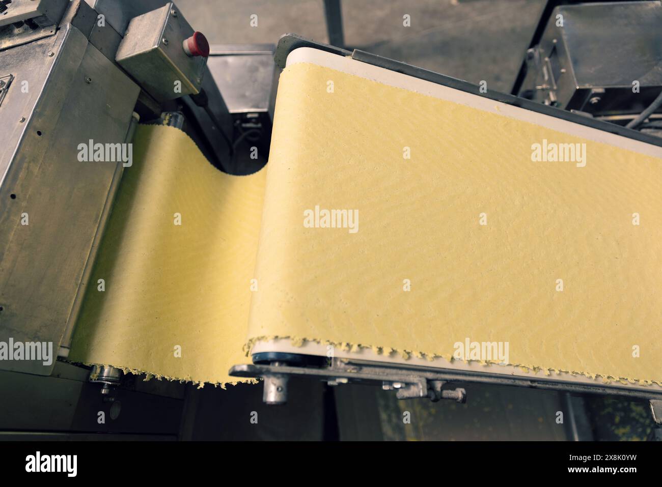 Continuous dough sheet being processed in an automated pasta ...