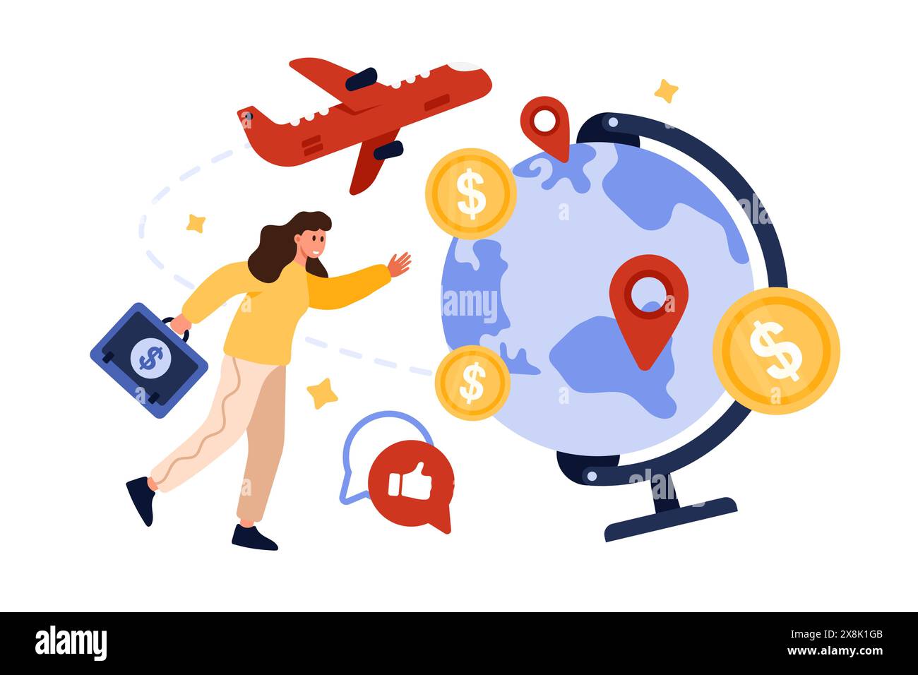 Work or study abroad, international employment program. Tiny woman with ...