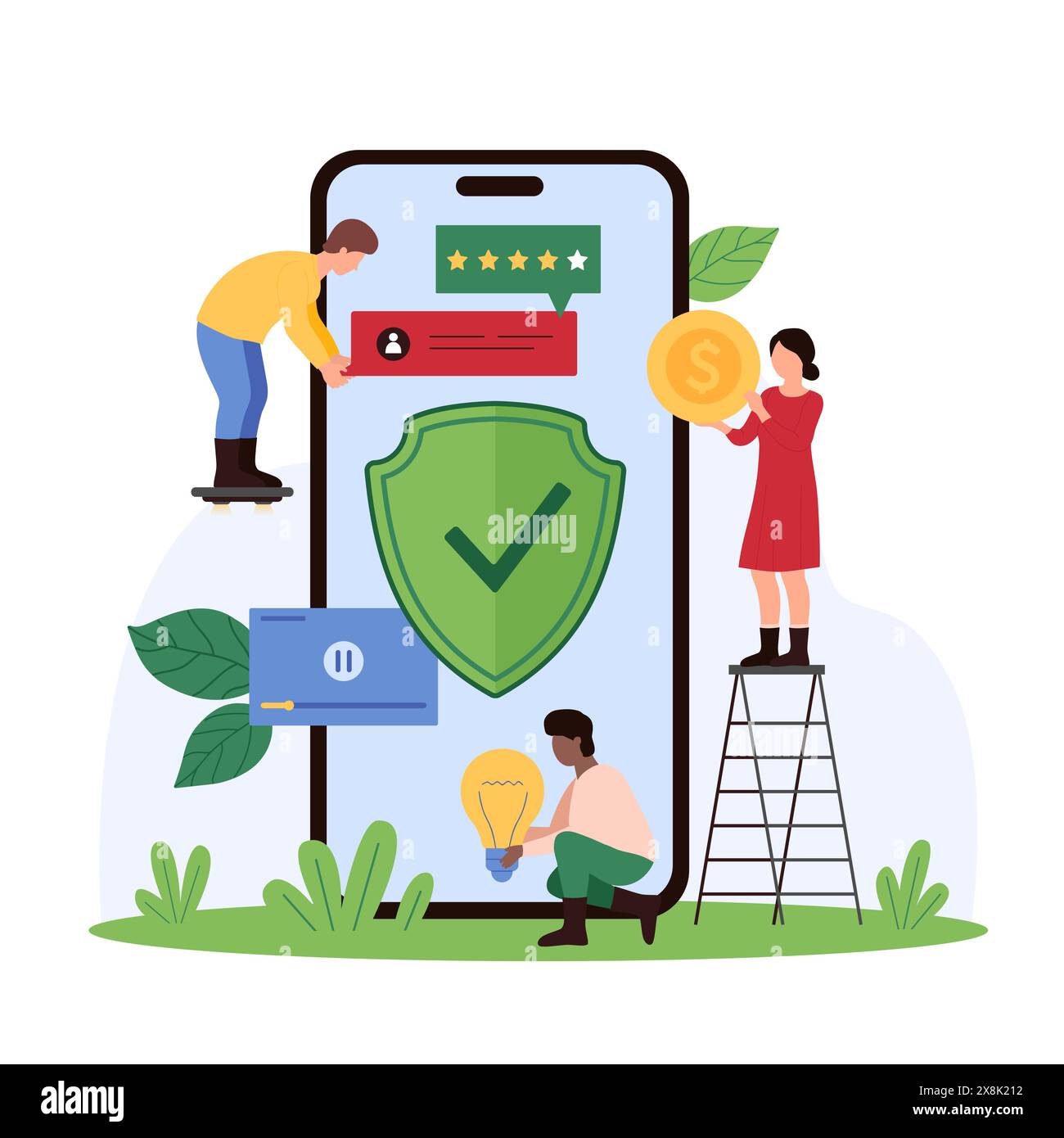 Cyber security and information encryption. Tiny people holding money ...