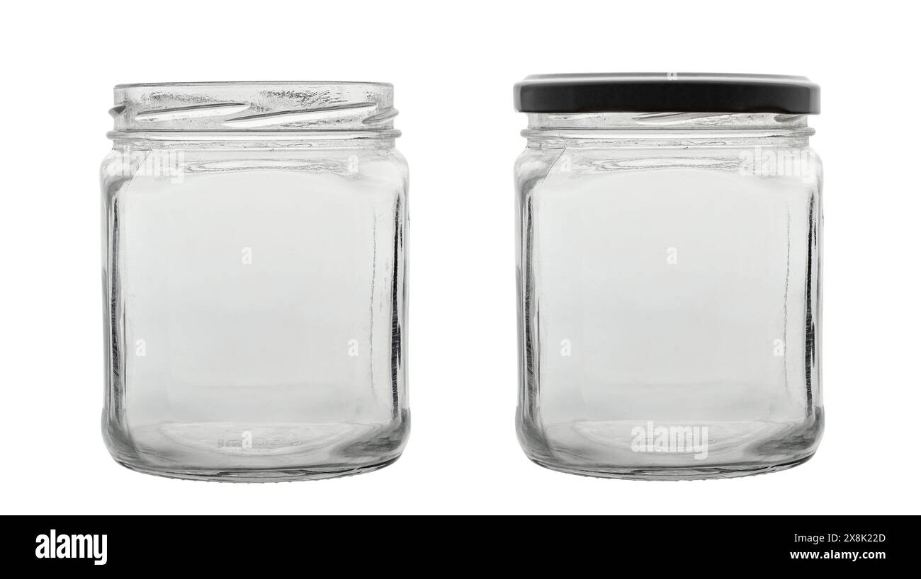 Two transparent empty jars, without a lid and with a lid, for ...
