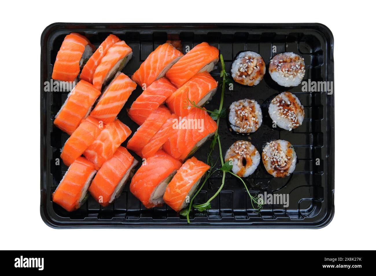 Sushi set in black box isolated on white background. Japanese sushi ...