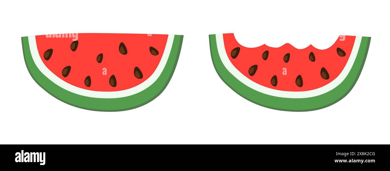 Watermelon Vector set. Cut slice and bitten. Flat collection ...
