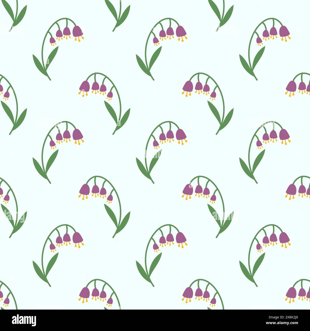 Vector seamless spring pattern of lilies of the valley on a light green ...