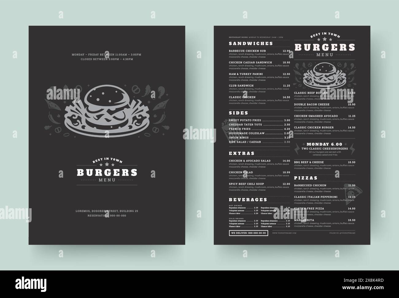 Burger restaurant menu layout design brochure or food flyer template ...