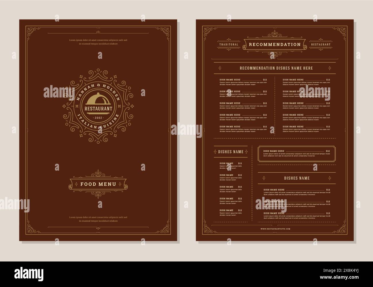Restaurant menu design and label vector brochure template. Tray ...