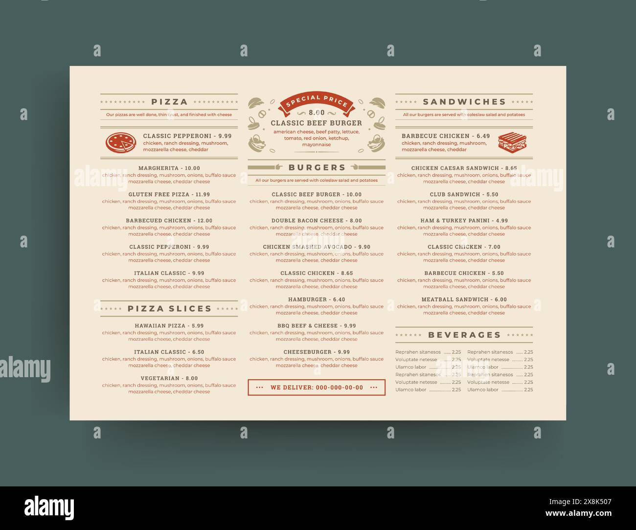 Fast food restaurant menu layout design brochure or flyer template ...