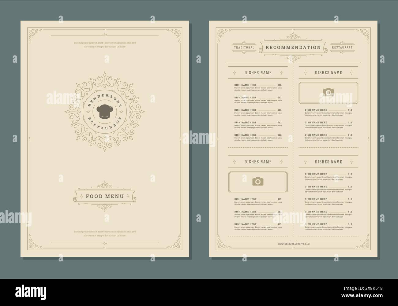 Restaurant menu design and label vector brochure template. Chef hat ...