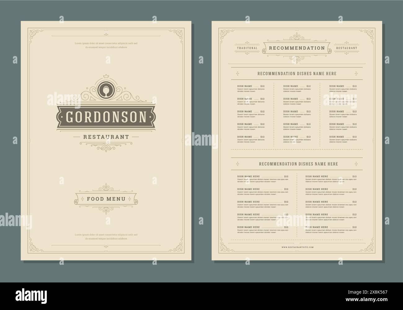 Restaurant menu design and label vector brochure template. Spoon ...