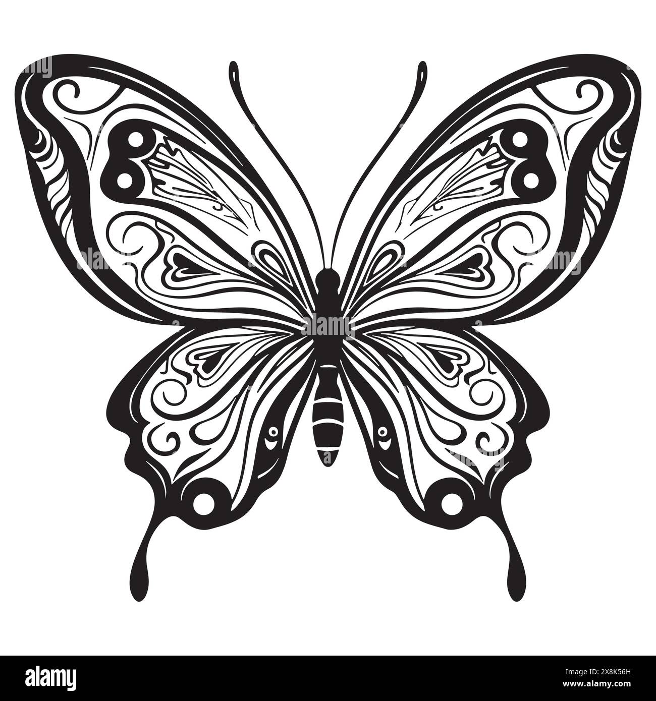 Doodle Ornate Butterfly, Adult Coloring Page Template Stock Vector ...