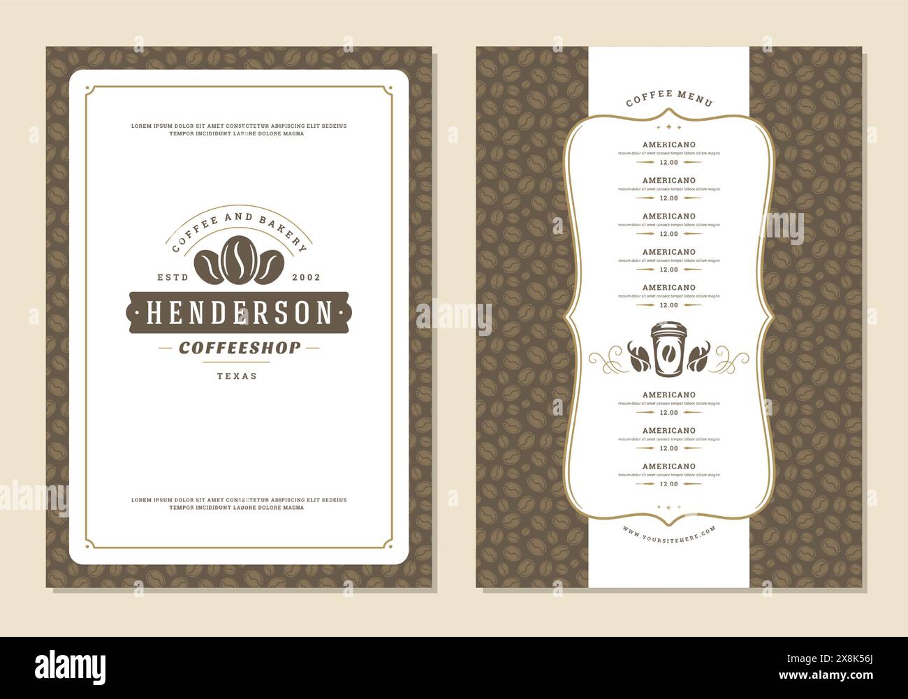 Coffee menu design brochure template. Coffee shop logo with vintage ...