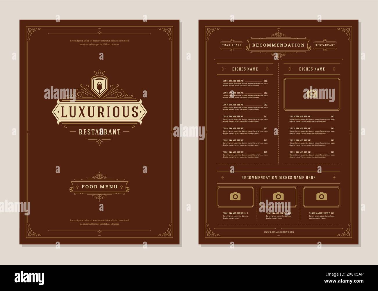 Restaurant menu design and label vector brochure template. Spoon ...