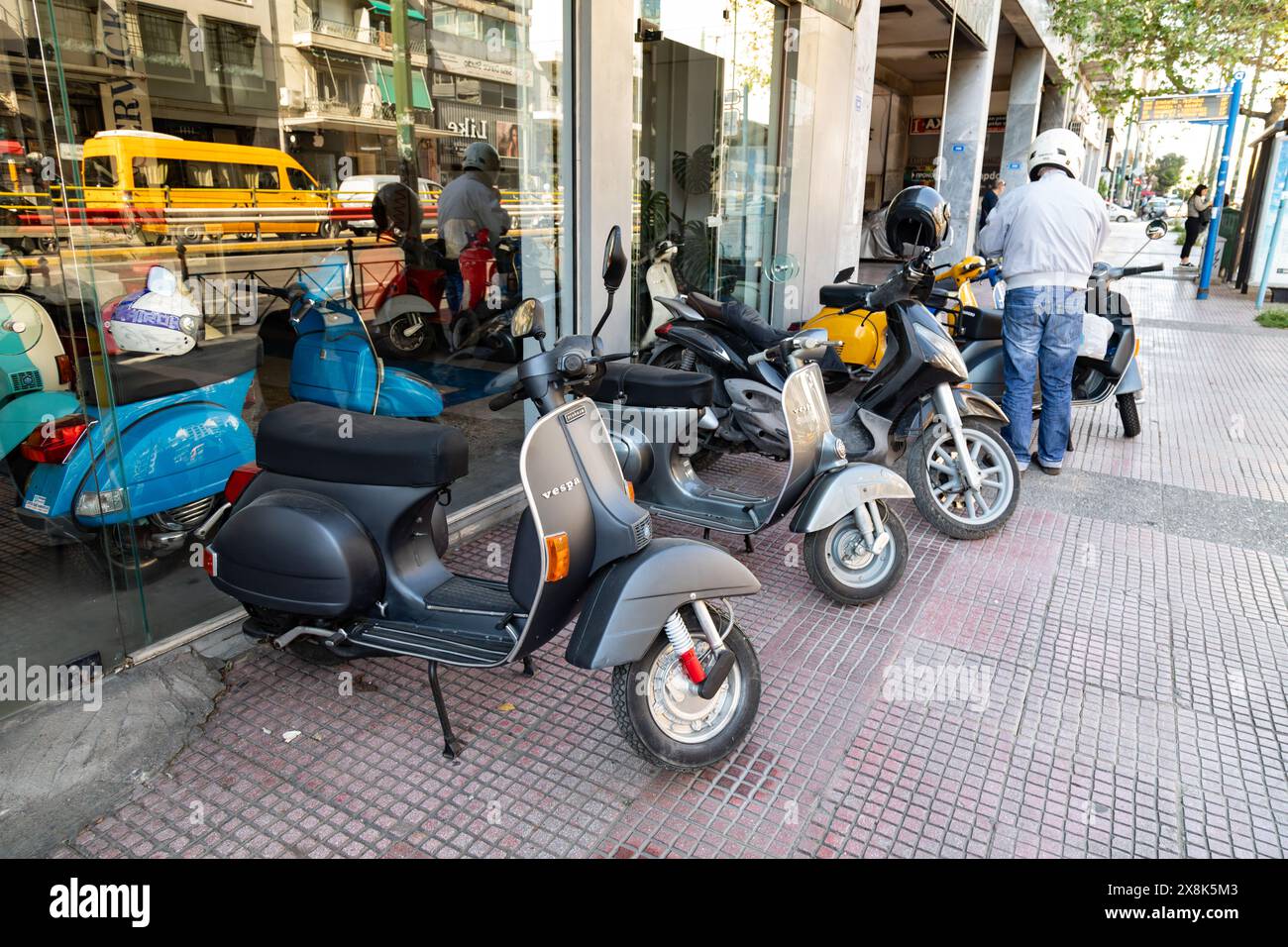 Vespa showroom and repair workshop, Athens, Greece, Europe Stock Photo ...