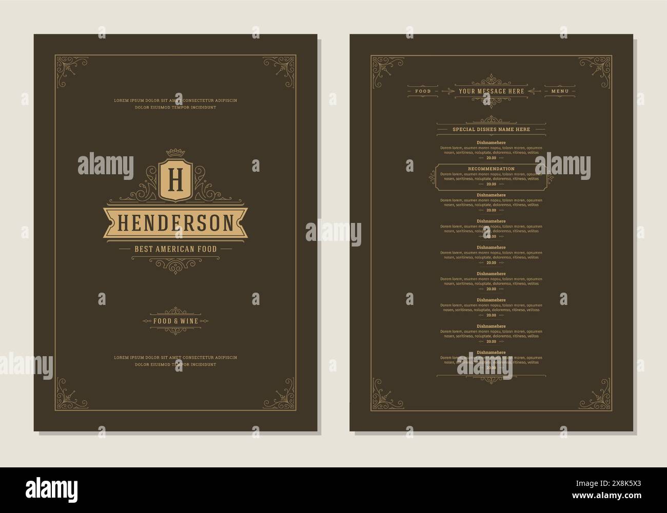 Menu design template with cover and restaurant vintage logo vector ...