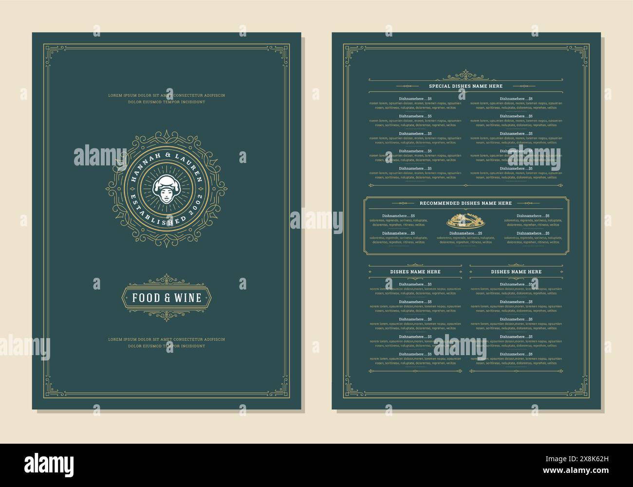 Menu design template with cover and restaurant vintage logo vector ...