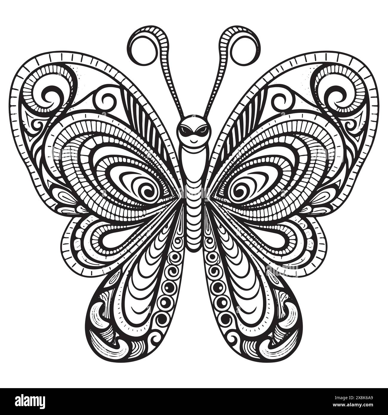 Doodle Ornate Butterfly, Adult Coloring Page Template Stock Vector ...