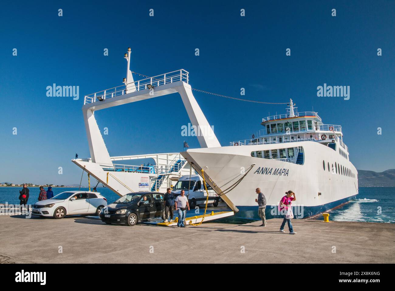 Vehicles exiting Anna Maria ferry, at Oropos terminal after crossing ...