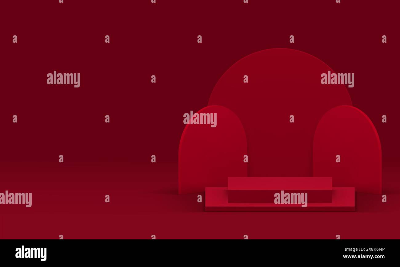 Red 3d podium pedestal geometric stand with semi circle wall background ...