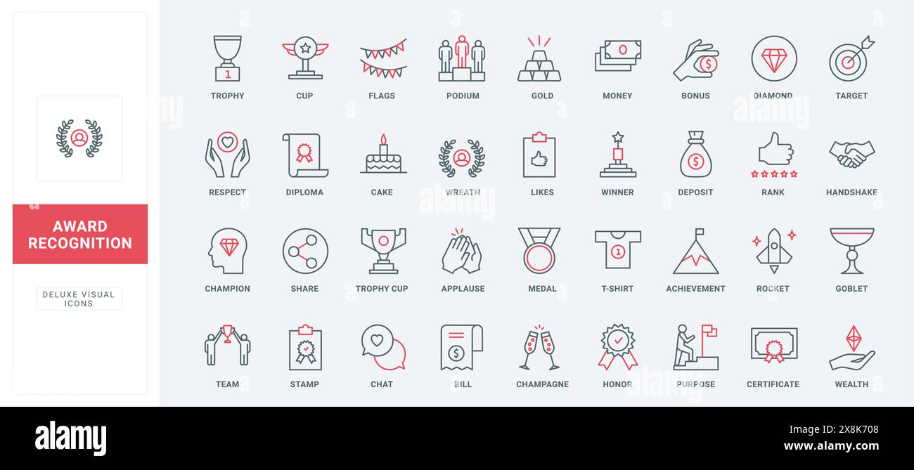 Recognition award and trophy line icons set. Money prize and bonus ...
