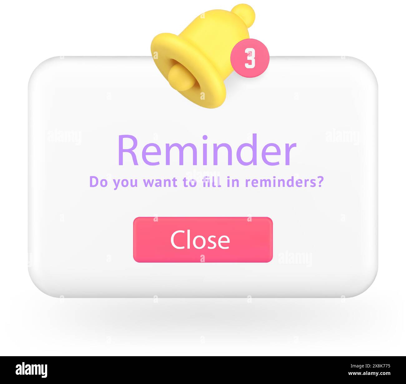Reminder push notification window settings application button ring bell ...