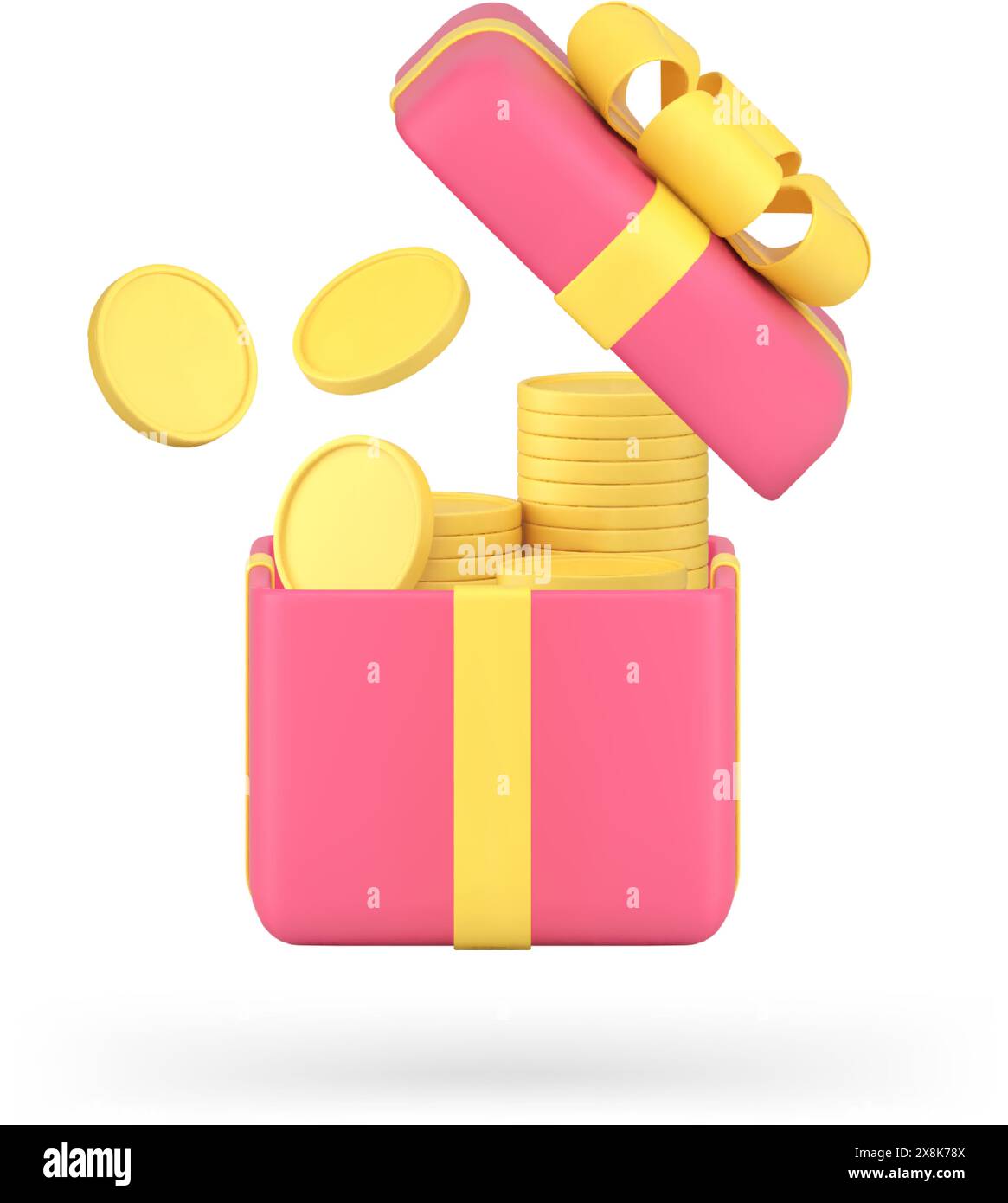 Financial gift box open present surprise full of golden cash coin money ...