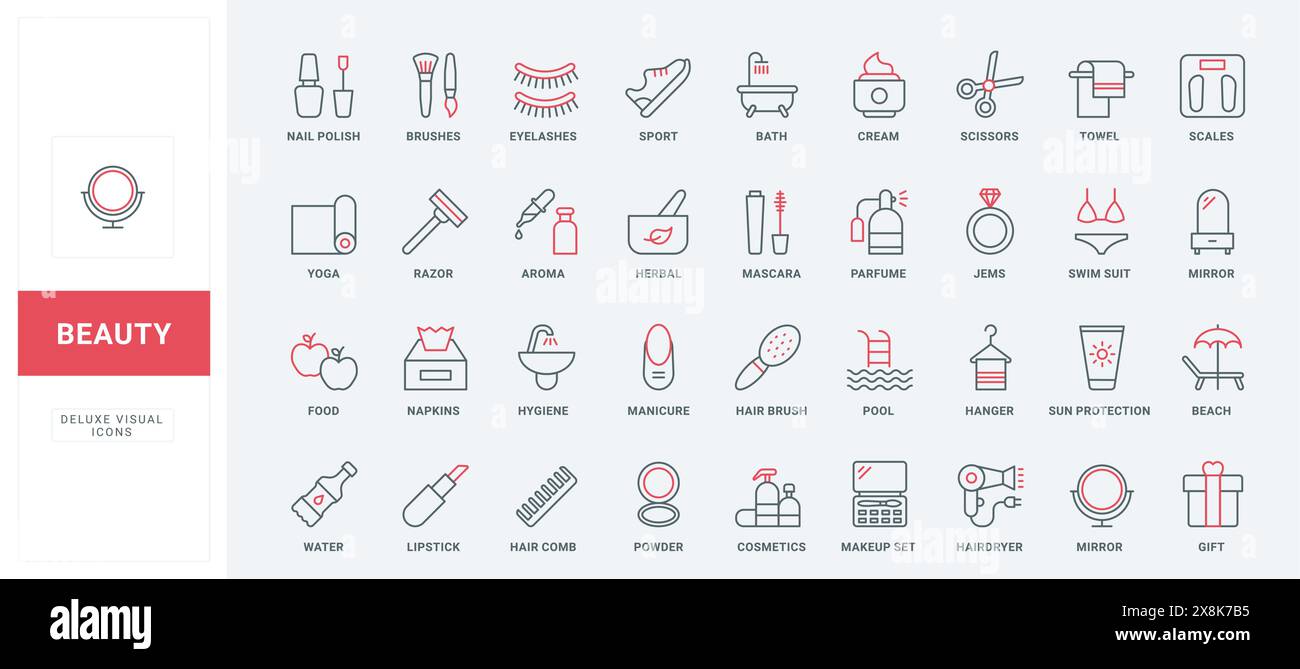 Beauty cosmetics and makeup kit of salon or home care line icons set ...