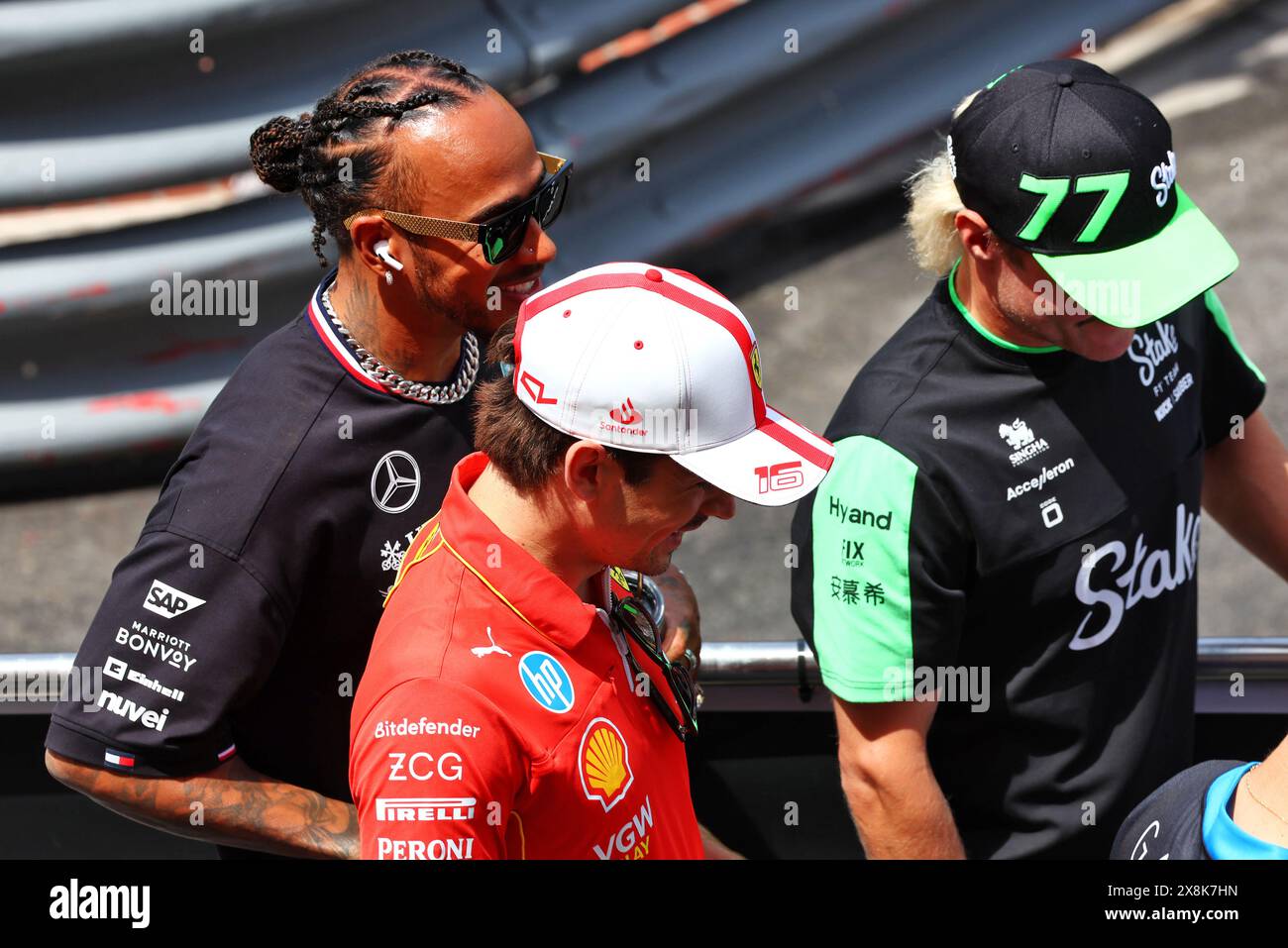 Monte Carlo, Monaco. 26th May, 2024. Charles Leclerc (MON) Ferrari and Lewis Hamilton (GBR ...
