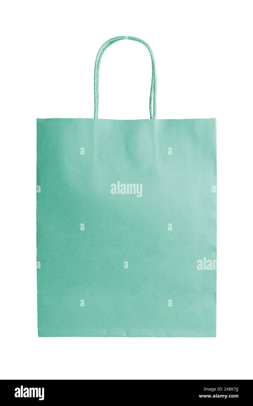 Blank turquoise craft paper bag for food packaging isolated on white ...
