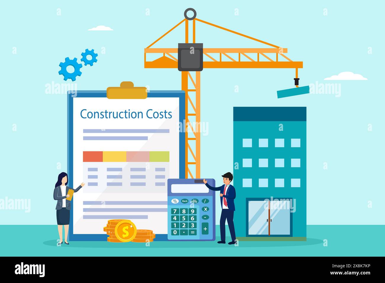 Construction cost vector concept. Two business people counting ...