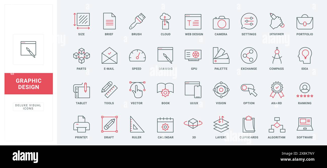 Creative graphic design, digital project creation line icons set ...