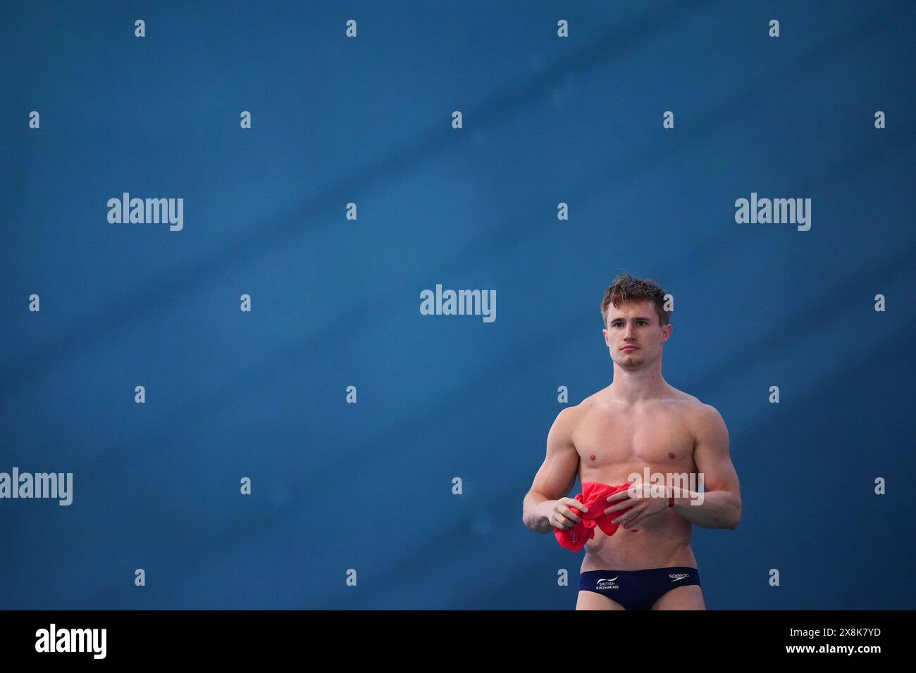 Jack Laugher in action in the men's 3m Synchro on day four of the 2024 ...