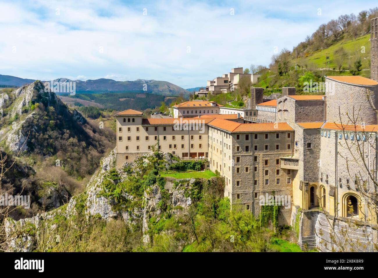 Aerial panoramic view of the Aranzazu Sanctuary in the town of Onati ...