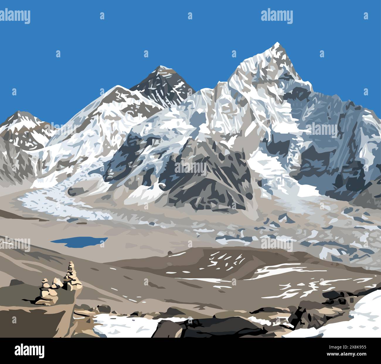 mount Everest and Nuptse from Nepal side as seen from Kala Patthar peak ...