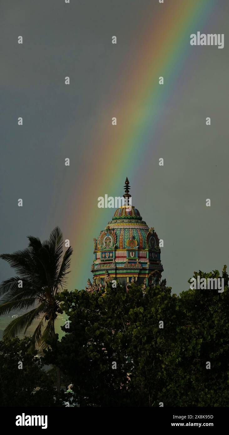 Hindu Temple Tamoul with rainbow on island La Reunion Stock Photo - Alamy
