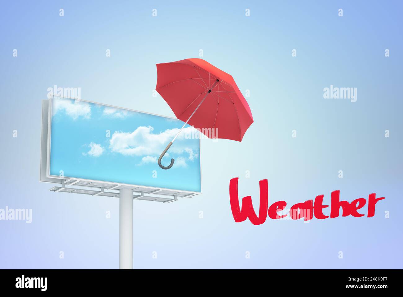 Billboard with red umbrella and weather text Stock Photo - Alamy
