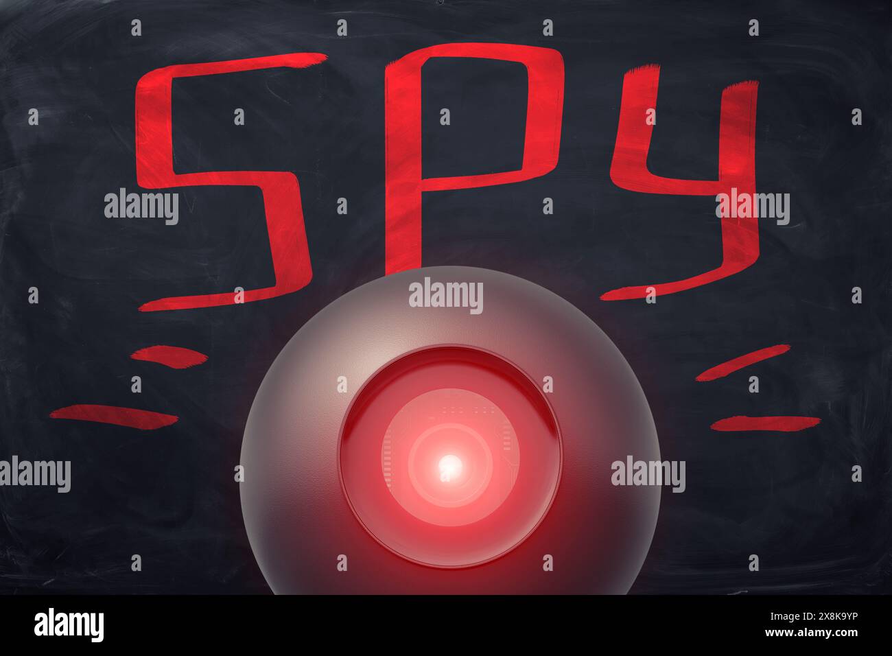 Red Spy text with camera eye on blackboard Stock Photo - Alamy