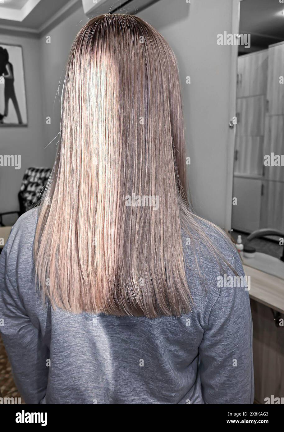 Long hair. Hair coloring process. Salon work. Step-by-step process ...