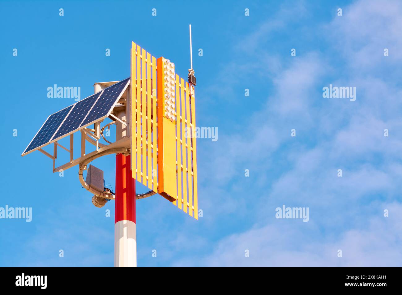 A leading light with solar panels attached that provides navigation ...