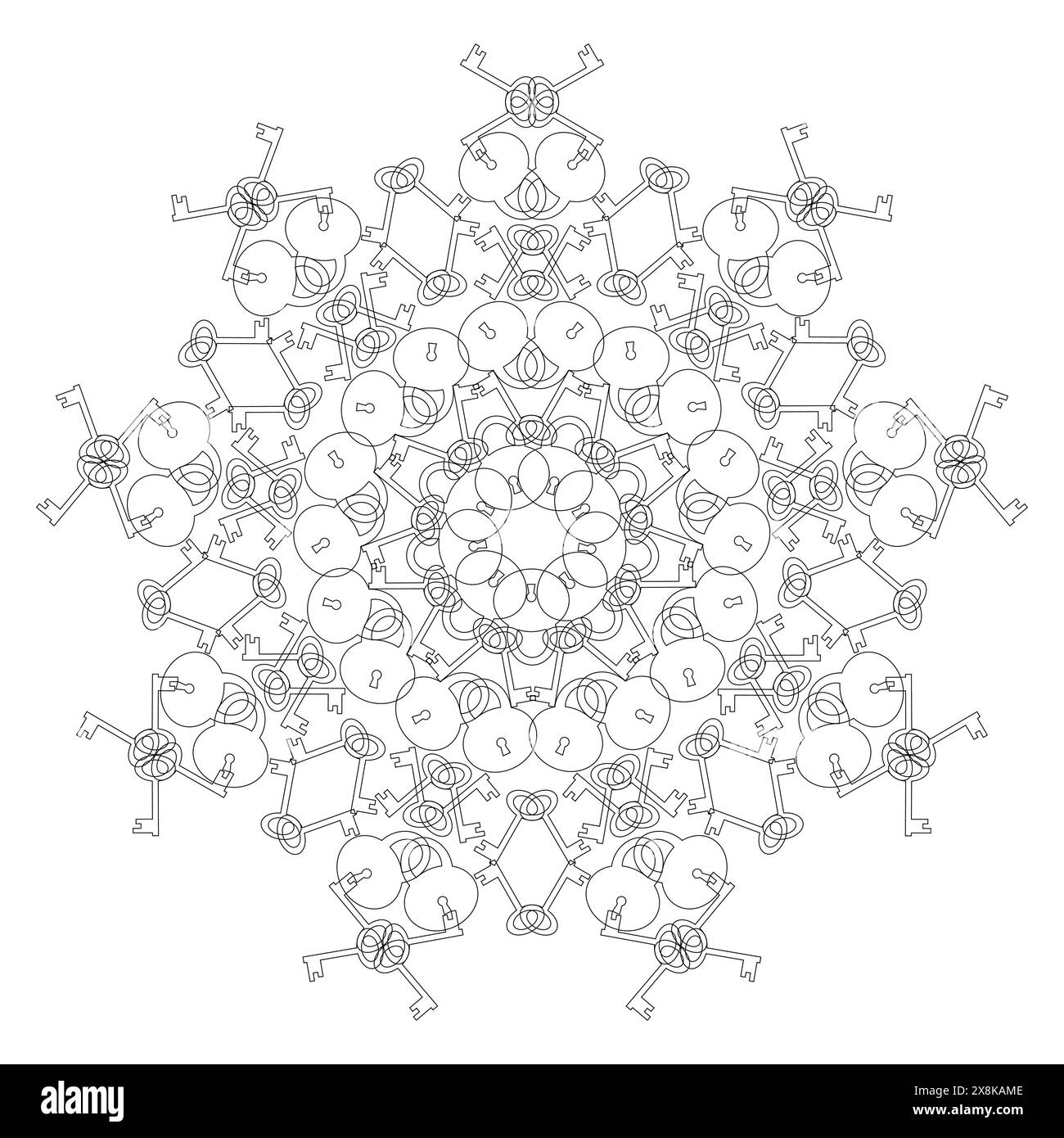 Mandala black and white with locks and keys on a white background Stock ...